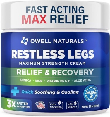 OWELL NATURALS Restless Maximum Strength Legs Cream for Restless Legs ...