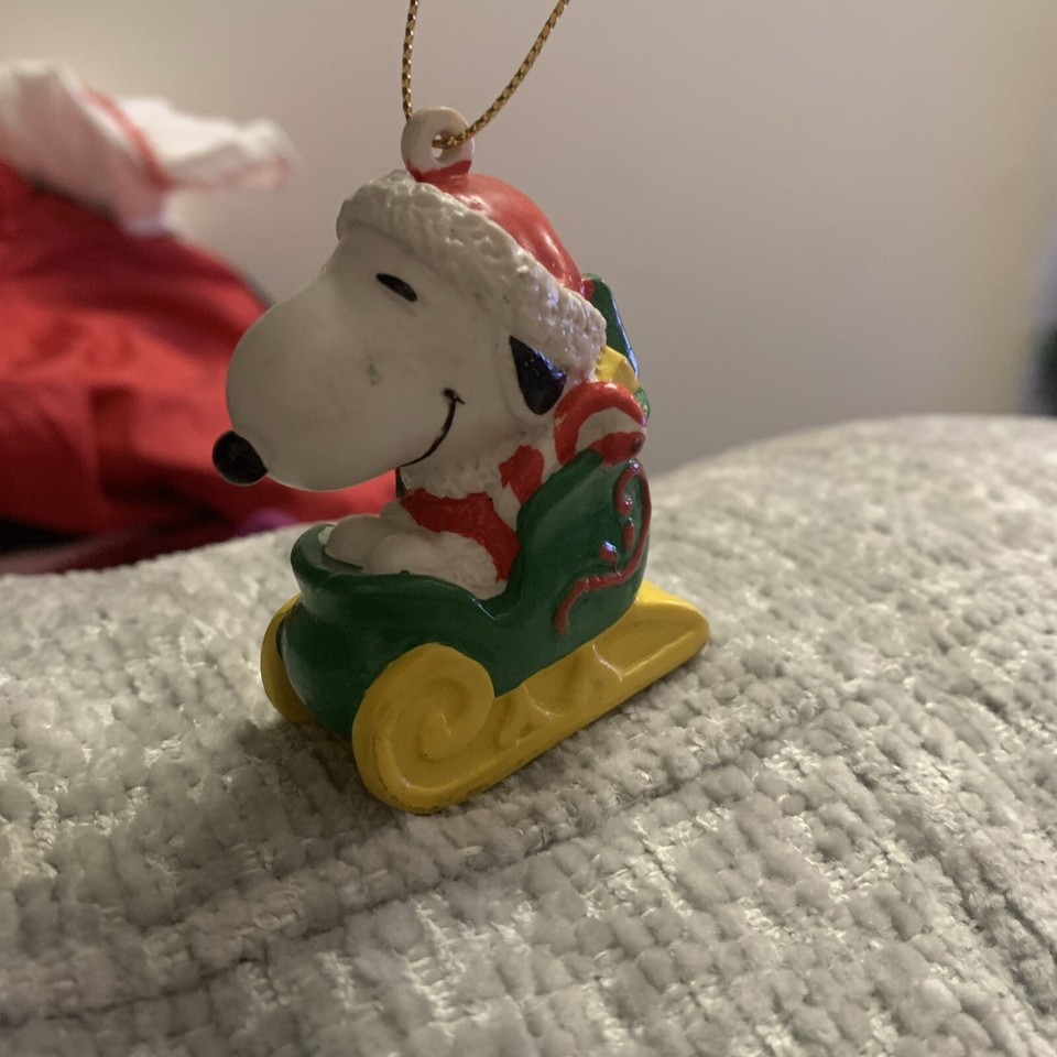 Vintage Peanuts Snoopy And Woodstock In Sleigh Christmas Ornament | eBay