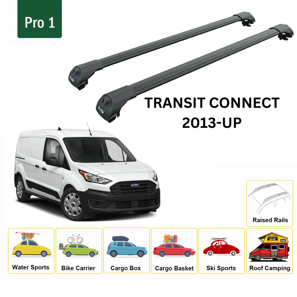 For Ford Transit Connect (2013-2023) Roof Rack Cross Bars Raised Rail ...