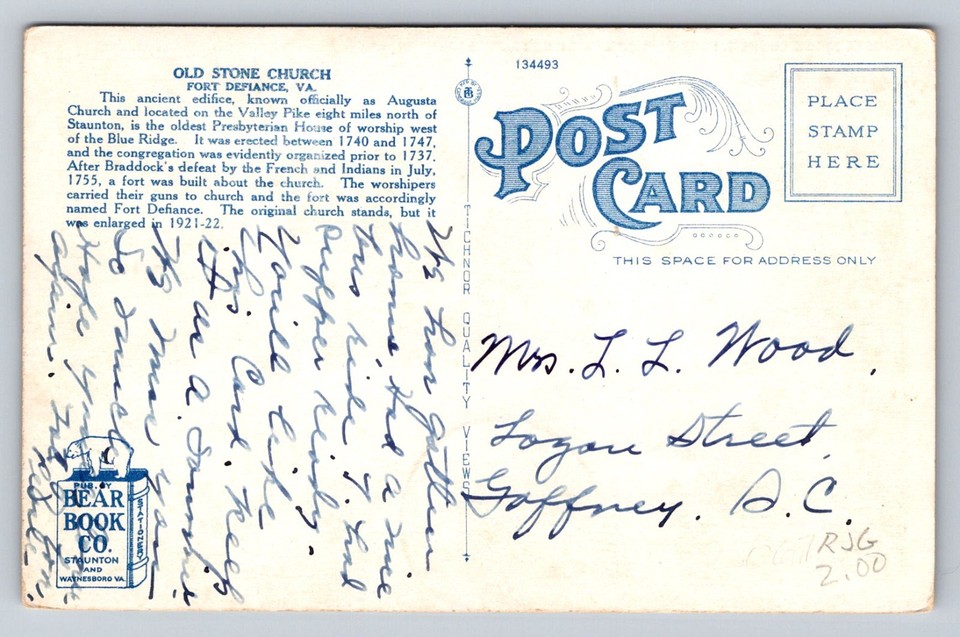 Augusta Stone Church Fort Defiance Near Staunton Virginia P25 | eBay