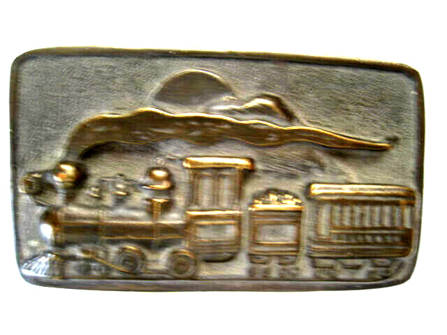 1975 Brass Relief Belt Buckle Train Engine Steam Loco… - Gem