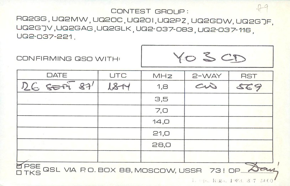 QSL Radio Amateur Station USSR Russia Soviet Union Riga Latvia UQ1GWW ...