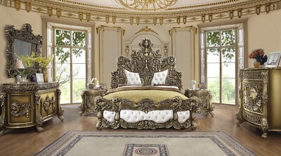 Luxury Ornate Old World Golden Curved Leaf Bedroom Set Brown Finish | eBay