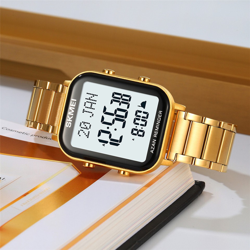 SKMEI Men Square Watch Qibla Compass Wristwatch Muslim Azan Prayer ...