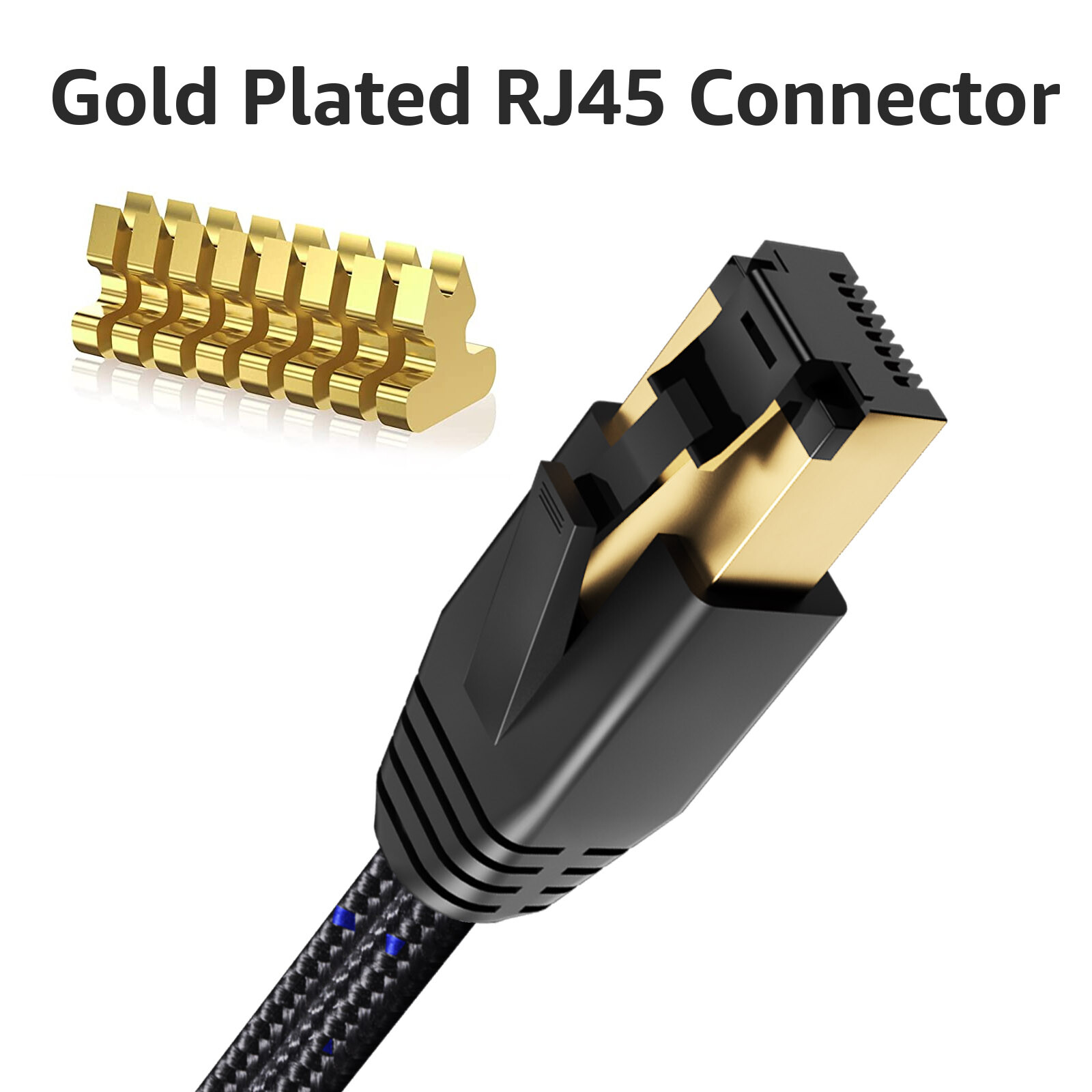 Nylon Braided FLAT 40Gbps 2000Mhz CAT 8 Ethernet Cable (1/2/3/4.5/7.6/9 ...