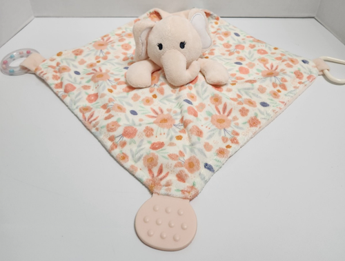 Modern Baby Peach Elephant Teether Rattle Floral Flowers Lovey Security ...