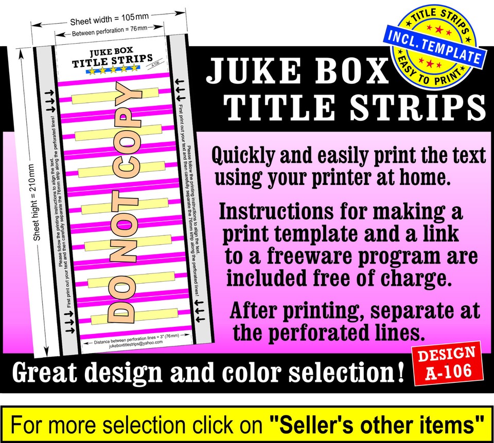 315 Jukebox Title Strips MIXED SET (u1A+B) ⭐ BLANK SHEEDS incl. PRINT ...