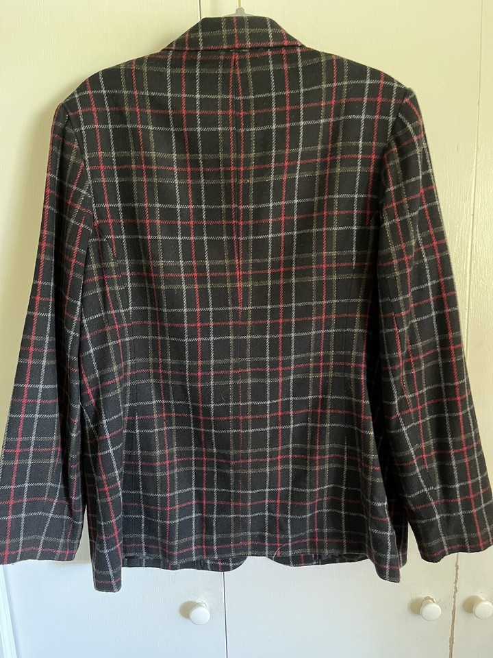 Vintage Sag Harbor Size 16 Blazer Jacket Black Gray Brown Red Plaid ...