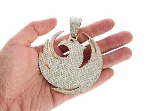 2.30Ct Lab Created Diamond Round Men's Phoenix Pendant 14K Yellow Gold ...