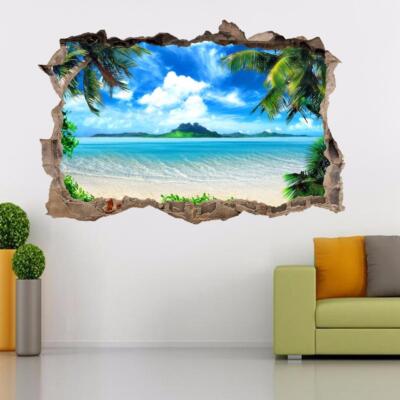 Exotic Beach Smashed Wall 3D Decal Removable Graphic Wall Sticker Mural ...