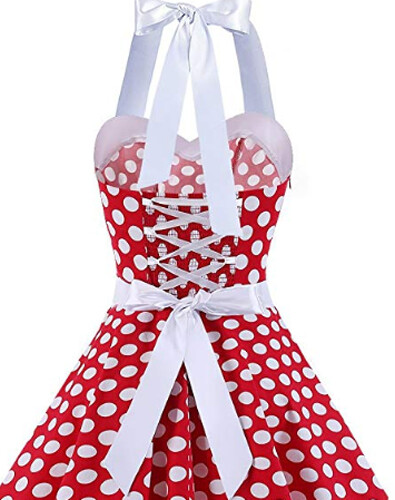 WS4.06-1349-K3-RO) DAMEN ROCKABILLY PARTYKLEID COCKTAILKLEID ROT PUNKTE ...