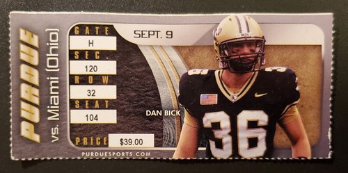 Purdue Miami Ohio Football Ticket Stub 9/9 2006 Dan Bick Photo Kory ...