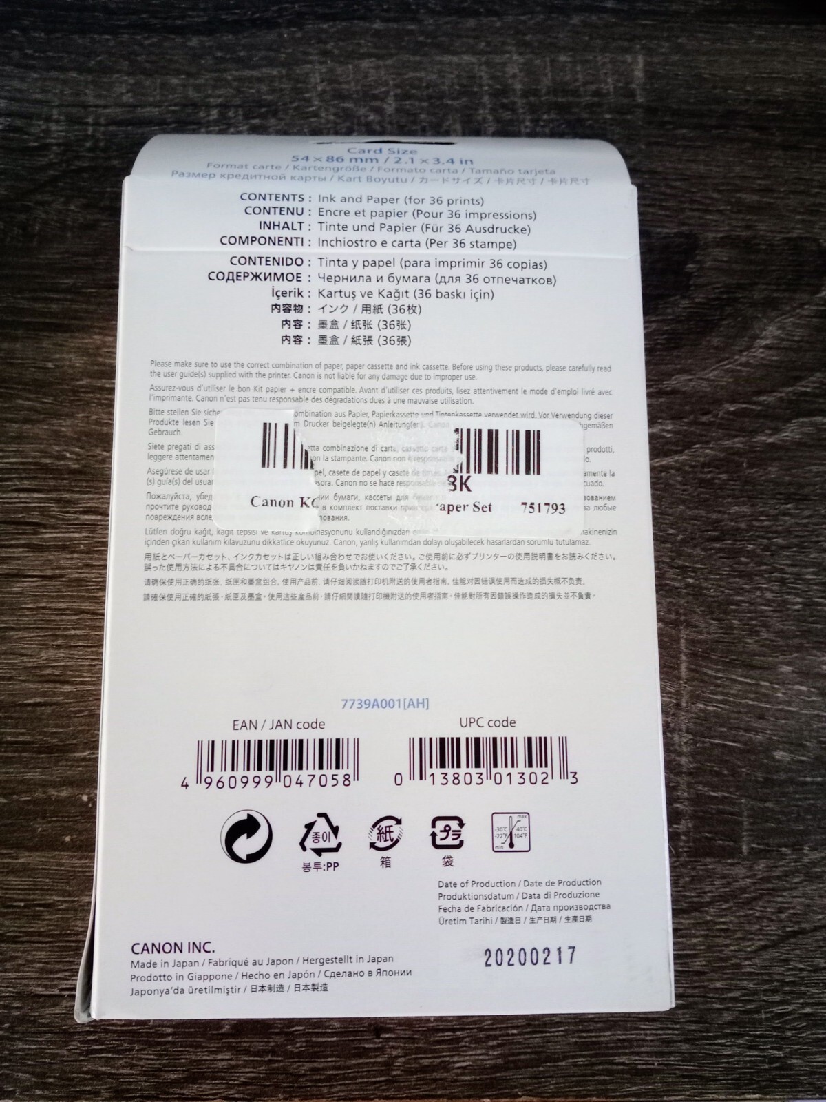 Canon KC-36IP Color Ink Cassette & Color Print Paper Card Size 36 ...