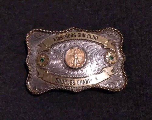 Kingsburg Gun Club Sterling Silver Belt Buckle with Gold Coin In Middle ...