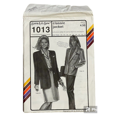 Vtg Sewing Pattern Stretch and Sew 1013 Womens Classic Jacket Blazer ...