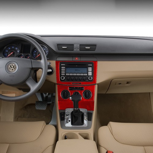 3Pcs Red Carbon Fiber CD Control Panel Trim Cover For Volkswagen Passat ...