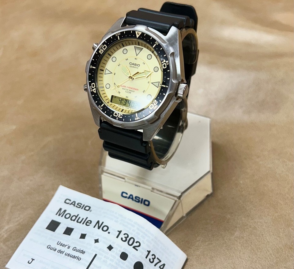 Vintage 44mm Stainless Steel CASIO AMW 320D Beta Arnie w/ STAND ...