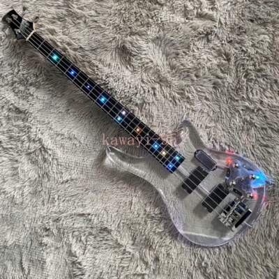 New Colorful LED Light Crystal Electric Bass Guitar Acrylic Body Maple ...