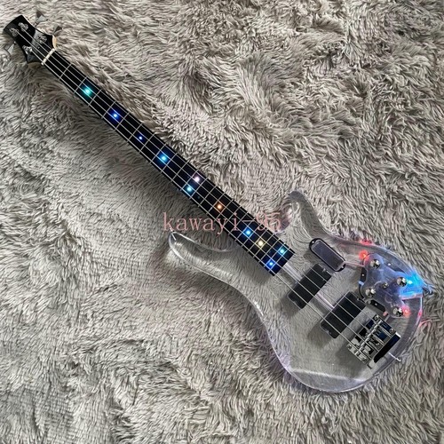 New Colorful LED Light Crystal Electric Bass Guitar Acrylic Body Maple ...