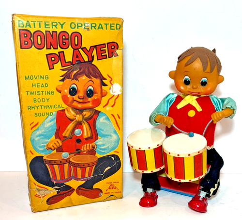 Vintage 1950's Alps Battery Operated Bongo Player Tin Toy w /Box Rare ...
