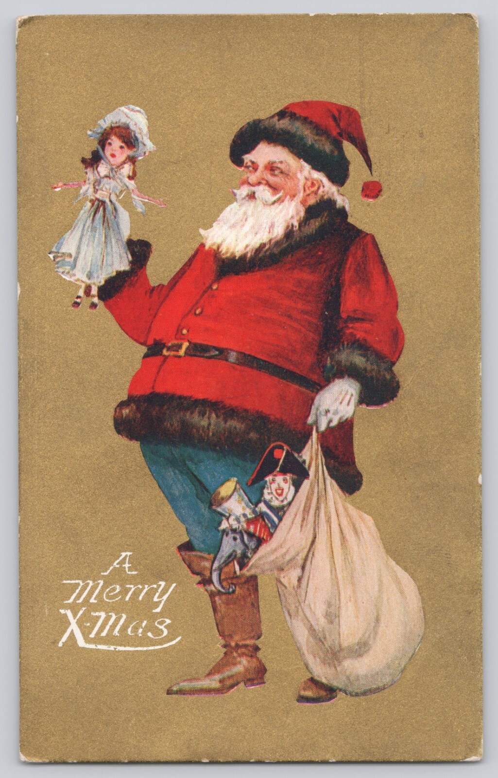 Santa Claus Holding Elephant Toy & Doll Christmas Postcard Unsigned ...