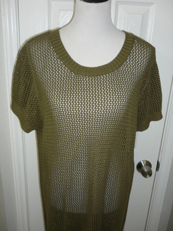 Old Navy Knit Open Weave Tunic Dress Top Swim Coverup, Olive Green ...