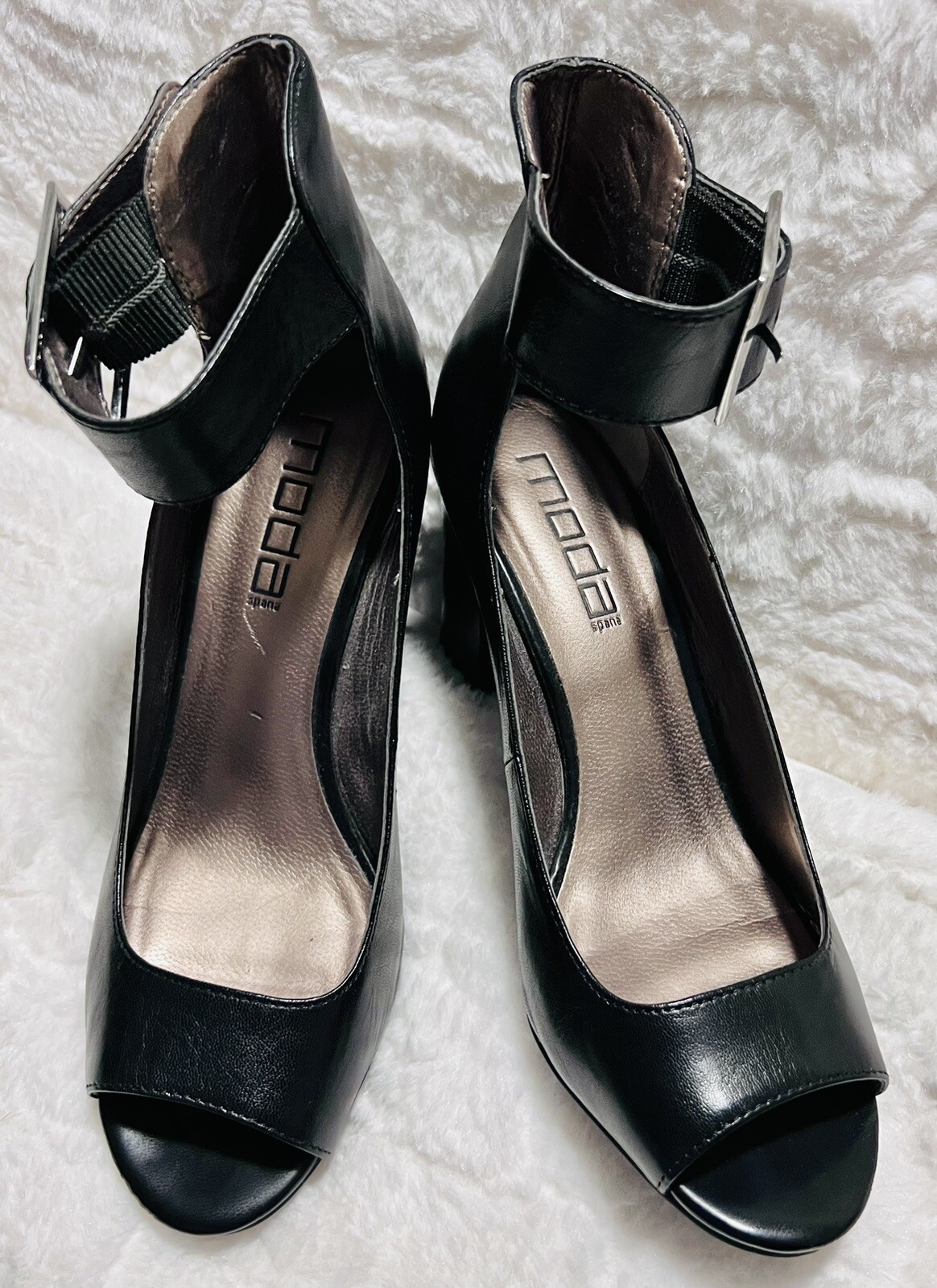 MODA SPANA Womens Leather Shoes Size 8M Black Leather & Chunky Heels | eBay