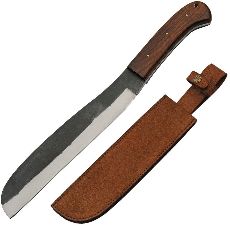 Hook Bushwhacker Fixed Machete 10" Carbon Steel Blade Brown Wood Handle ...
