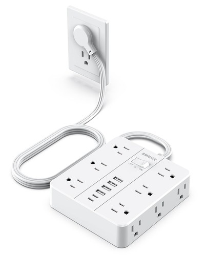 Power Strip Flat Plug with 12 Outlets 6 USB(2 USB C),Surge Protector ...