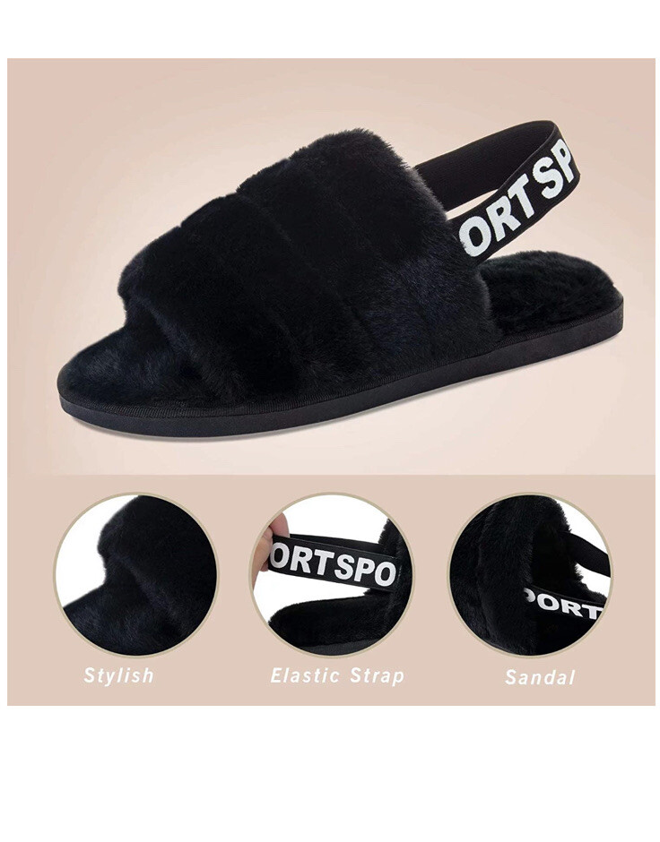 Ladies Slippers Fluffy Sliders Womens Open Toes Slippers Faux Fur House ...