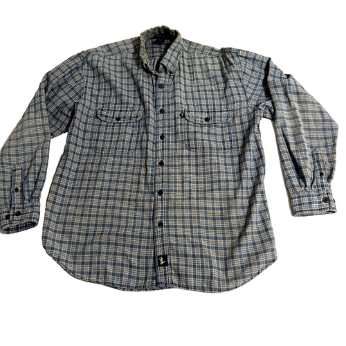 Bert Pulitzer Men Flannel Shirt M Blue Beige Button Down Button Pockets ...
