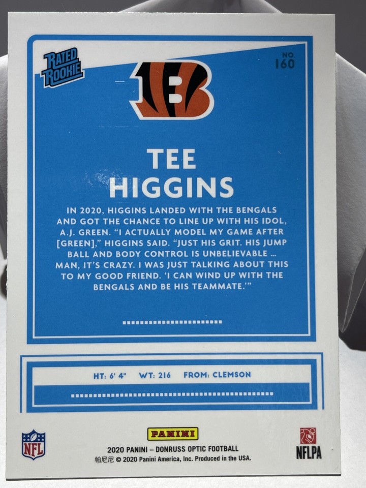 Tee Higgins Rookie Card 2020 Donruss Optic Football Rated Rookie #160 ...