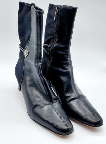 Brighton Womens Tacoma Ankle Boots Booties Black Leather Braided Heart Zip 7.5 M | eBay