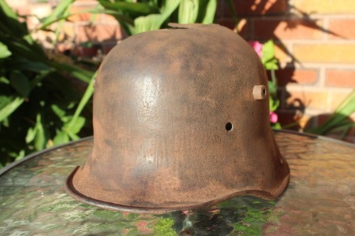 WW1 genuine German Helmet with battle damage, solid relic for display ...