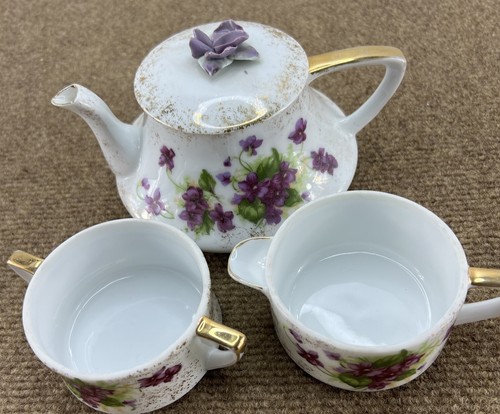 Lefton Hand-Painted 4 Piece Stackable Teapot Set vtg | eBay