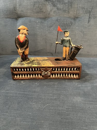 Vintage Golf Golfer and Caddle Birdie Putt Cast Iron Mechanical Coin ...