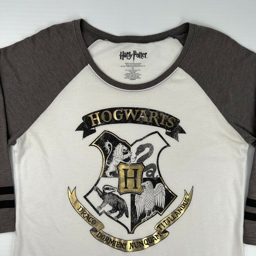 Harry Potter Shirt Women Extra Large Hogwarts Crest Logo Raglan Gray ...