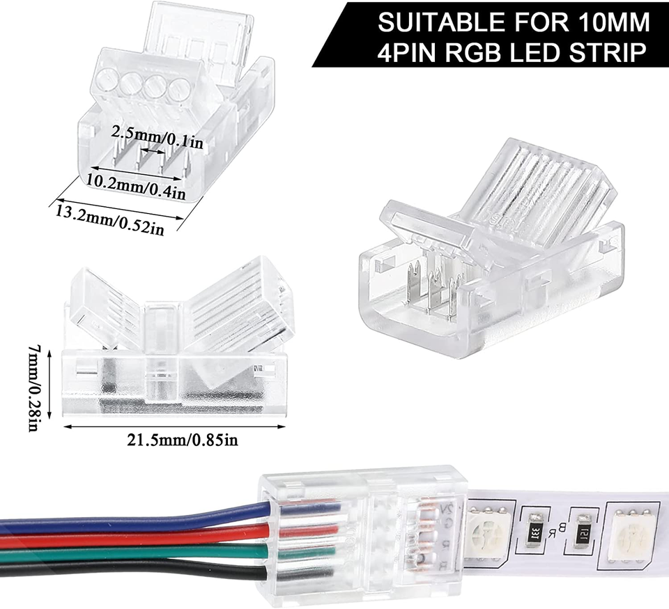 40 Packs LED Strip Connector 4 Pin,10 Mm LED Connectors for Strip ...