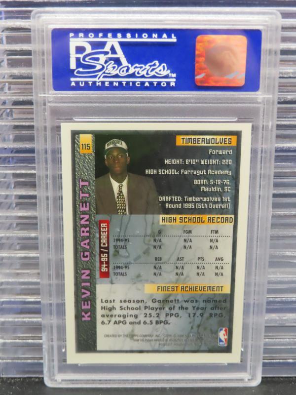 1995-96 Topps Finest Kevin Garnett Rookie RC #115 PSA 10 Timberwolves W ...
