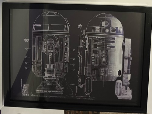 Star Wars R2D2 R2-D2 Blueprint by Artissimo. Glass Framed Print 24" x ...