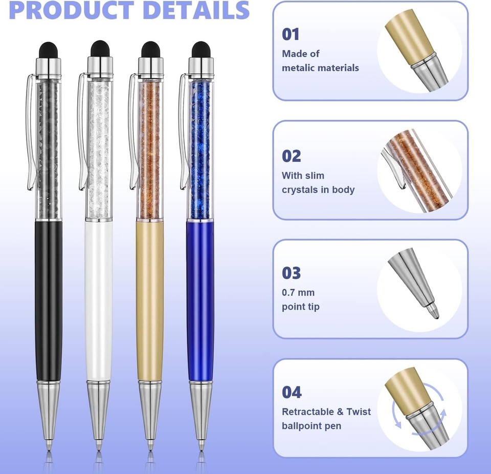 10x Crystal Ball Point Pens 2in1 Stylus Pen Blue Ink Biro Ballpoint ...