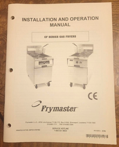 Frymaster CF Series Gas Fryers Service Parts Installation and Operation ...
