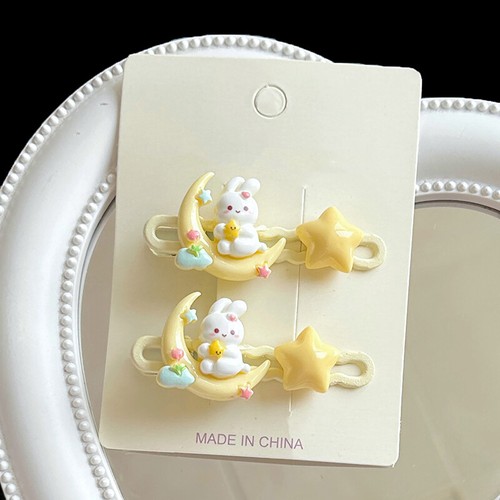 New Cute A Rabbit Sitting On The Moon Hair Side Clips For Women Girls ...