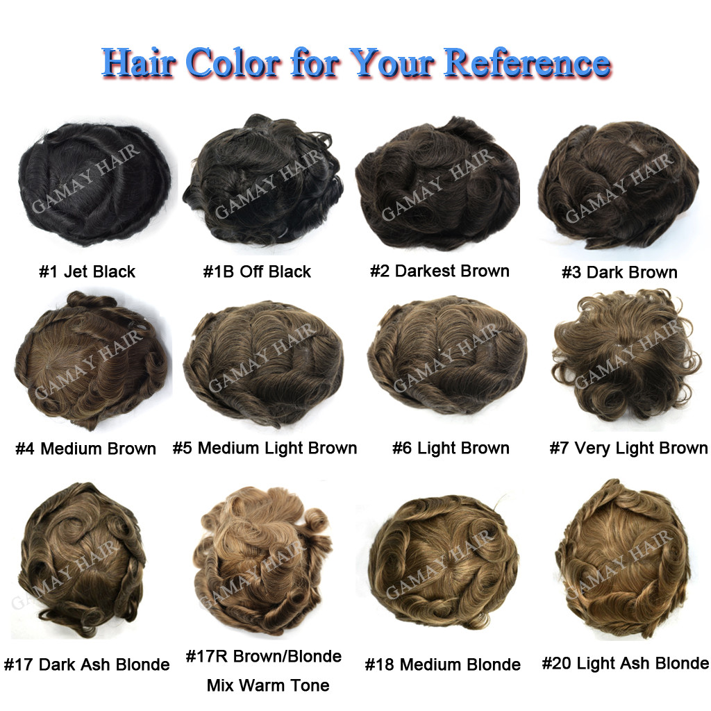 Mens Toupee Hairpiece Human Hair System Replacement Fine Mono Poly Skin ...