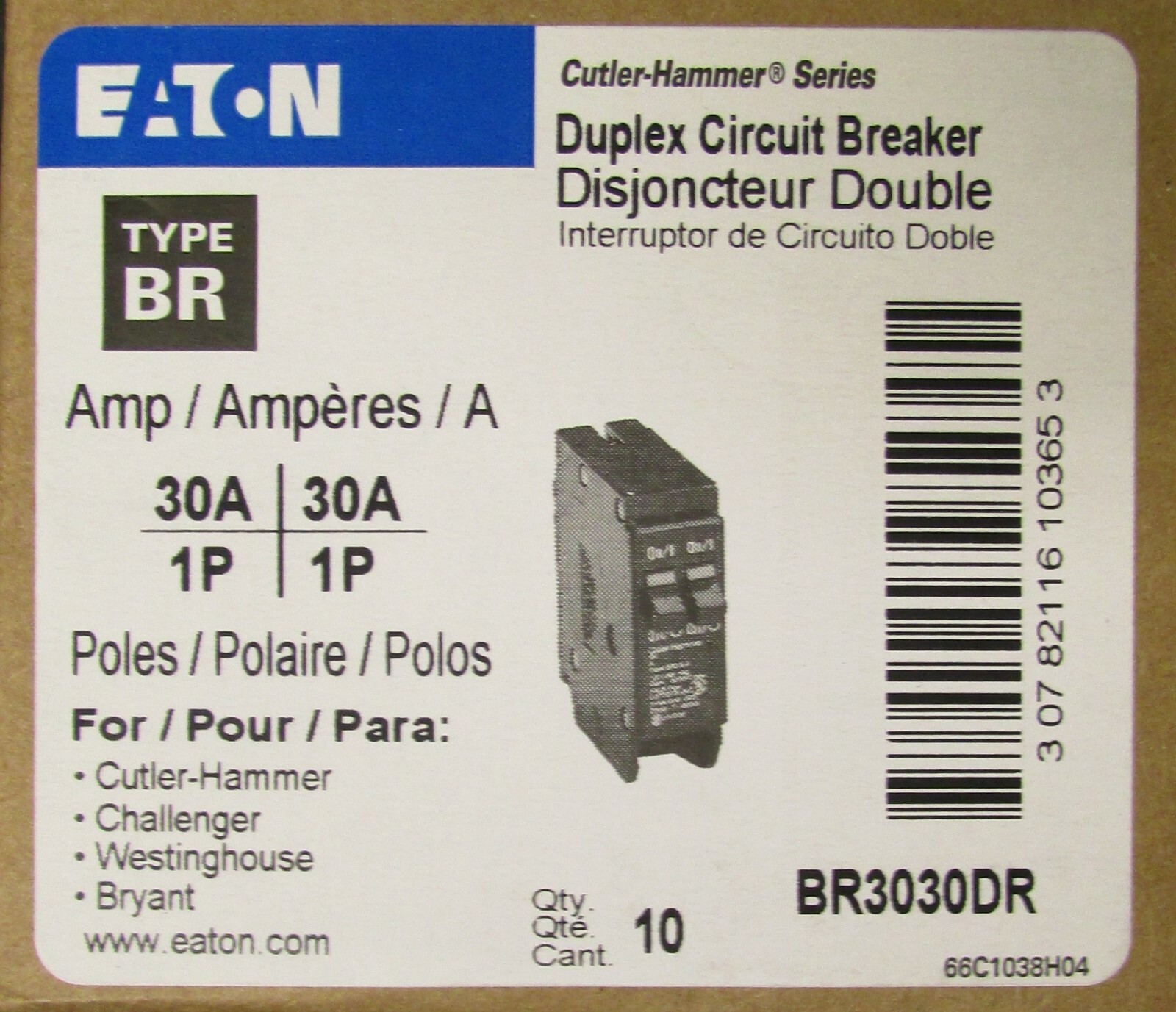 EATON CUTLER HAMMER BR3030DR BR3030 Duplex Type BR Circuit Breaker Type ...