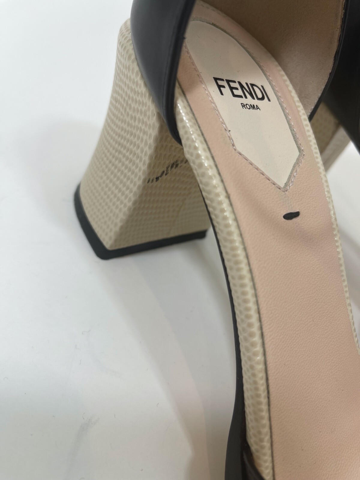 Fendi Laser Cut Leather Block Heel Ankle Strap Sandal… - Gem
