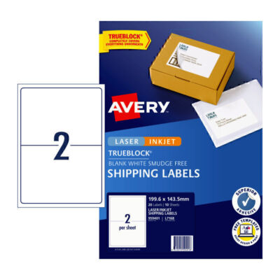 Avery L7168 Laser Labels Internet Shipping 2 Per Page 10 Pack - 959401 ...
