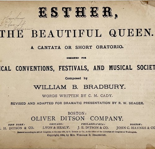 Esther The Beautiful Queen A Canata 1884 Victorian Song Book Bradbury ...
