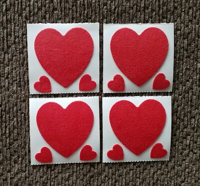 Vintage Large Red Heart Stickers - 4 Mods- Suede Like/Fuzzy - Good ...