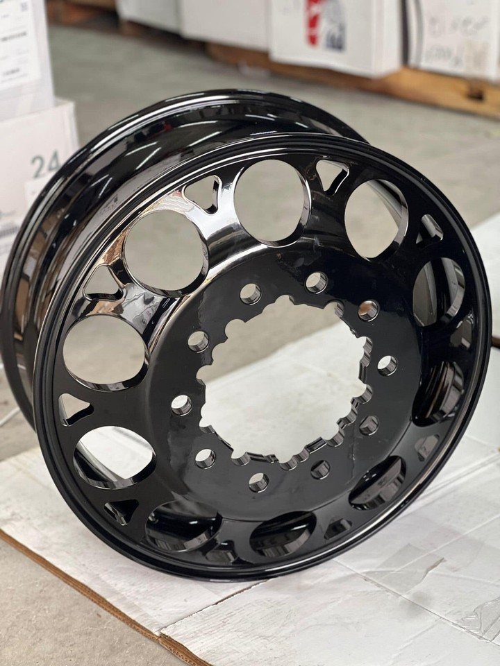 24” CUSTOM CUT ALCOA BLACK WHEELS DUALLY TRUCKS W/35125024 Tire caps ...